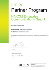 Telefonanlagen | HAKOM - HAKOM - Über uns | Zertifizierungen UNIFY